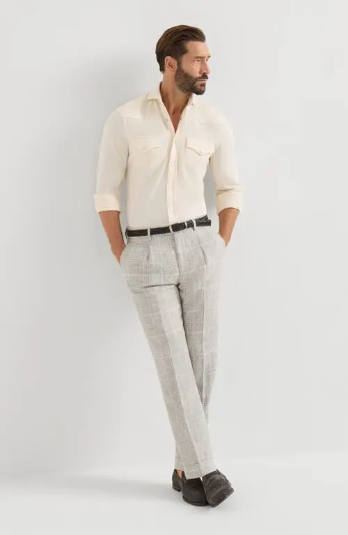 Brunello Cucinelli Linen Prince Of Wales Pleated Trousers - Panama
