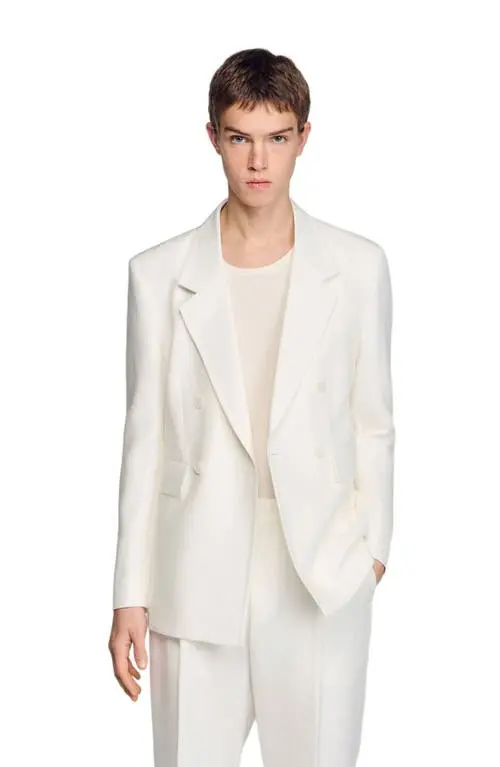 Sandro Double-breasted Linen Suit Jacket