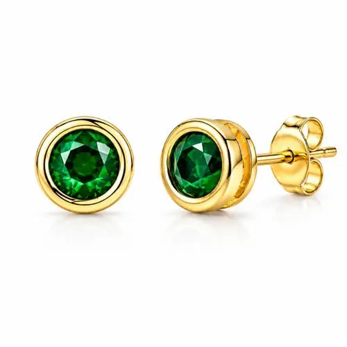 DONATELLO GIAN Emerald Crystal Bezel Stud Earrings - Gold