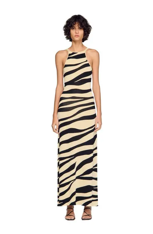 Sandro Zebra Print Knit Maxi Dress - Ecru/black