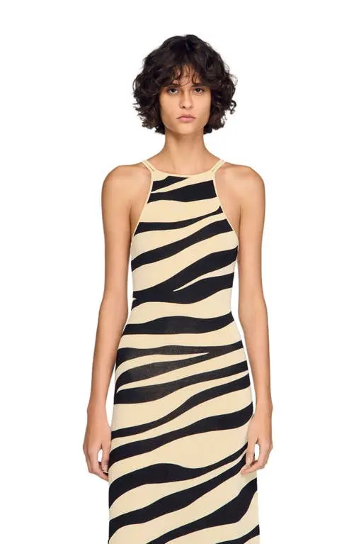 Sandro Zebra Print Knit Maxi Dress