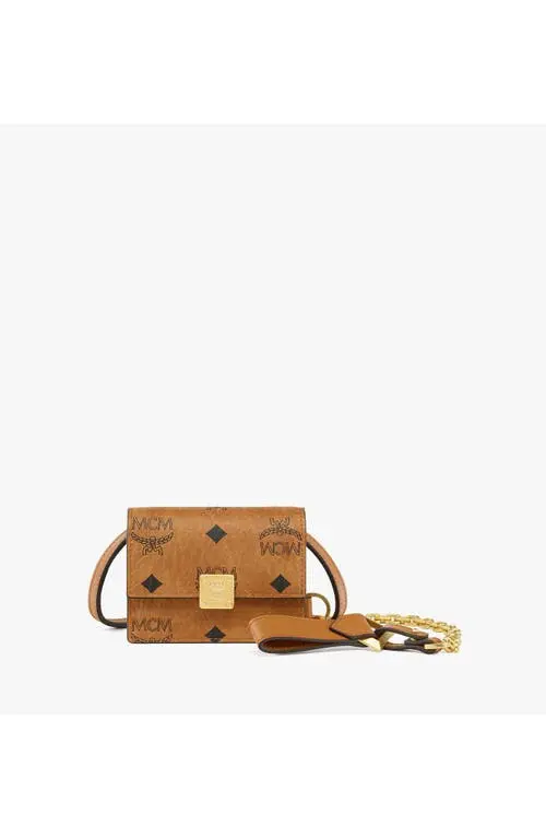 Mcm Visetos Monogram Airpods Pro Charm With Chain Strap - Cognac
