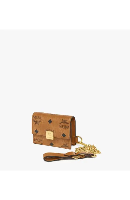 Mcm Visetos Monogram Airpods Pro Charm With Chain Strap - Cognac