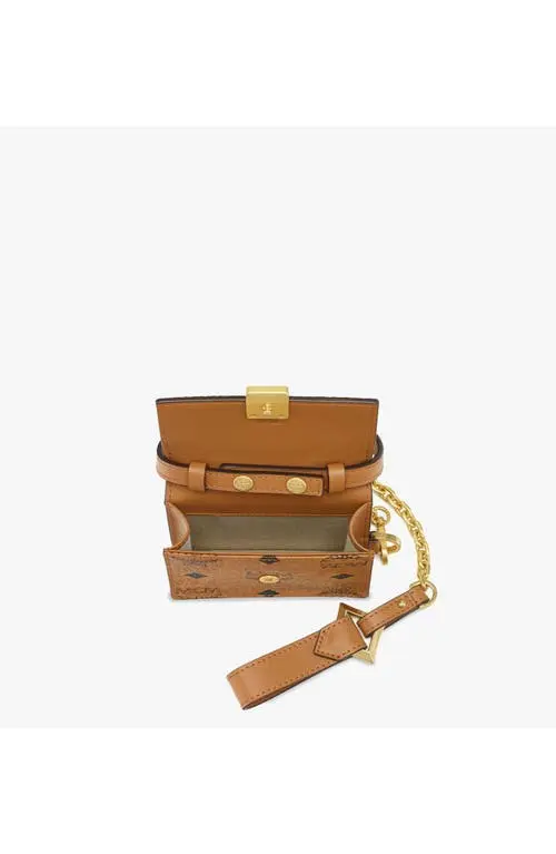 Mcm Visetos Monogram Airpods Pro Charm With Chain Strap - Cognac