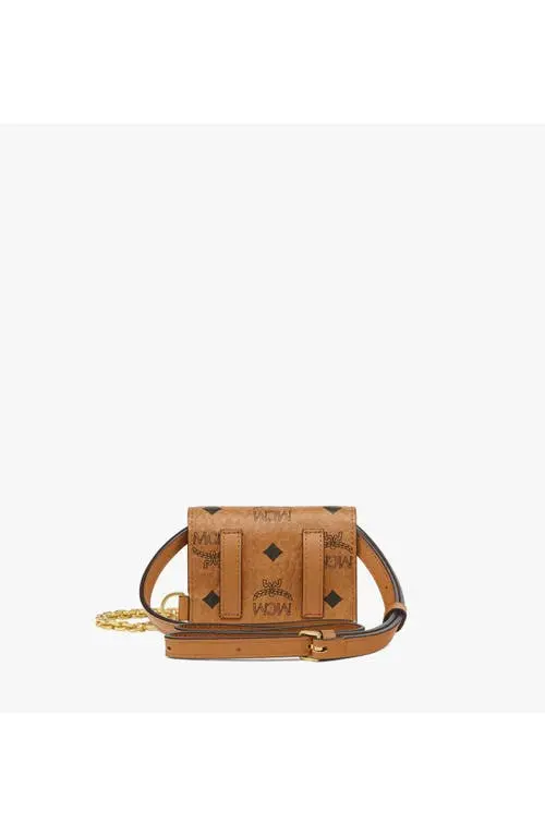 Mcm Visetos Monogram Airpods Pro Charm With Chain Strap - Cognac