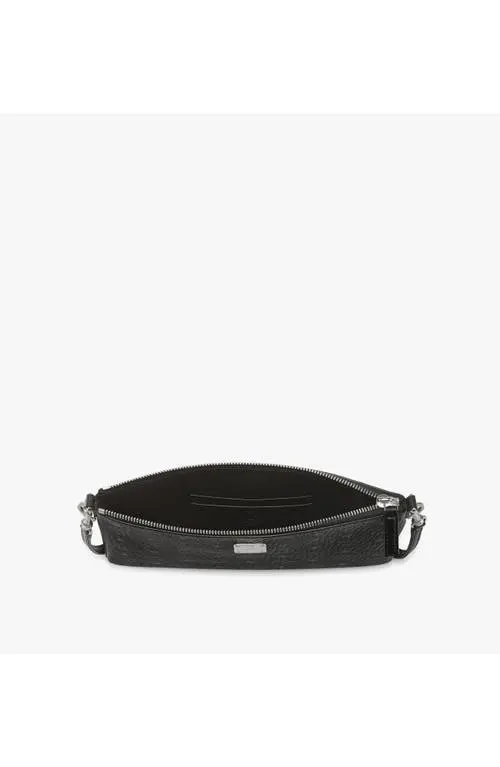 Mcm Visetos Monogram Canvas Pouch With Leather Crossbody Strap - Black