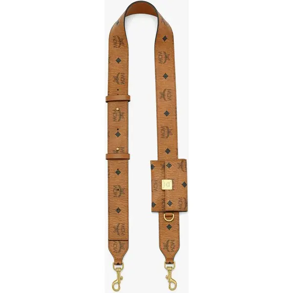 Mcm Aren Shoulder Strap With Pouch In Visetos Monogram - Cognac