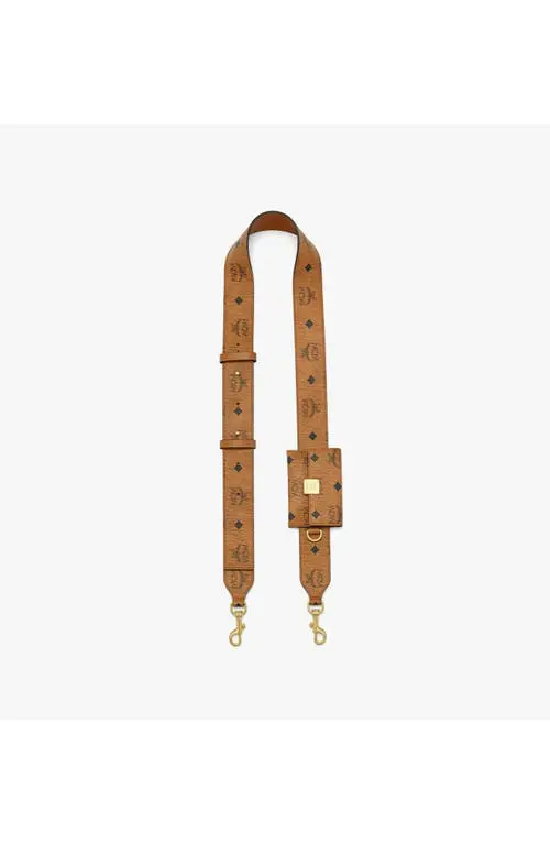 Mcm Aren Shoulder Strap With Pouch In Visetos Monogram - Cognac