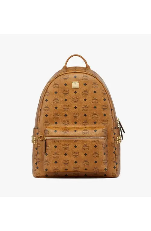 Mcm Stark Side Studs Backpack In Visetos Monogram Canvas - Cognac