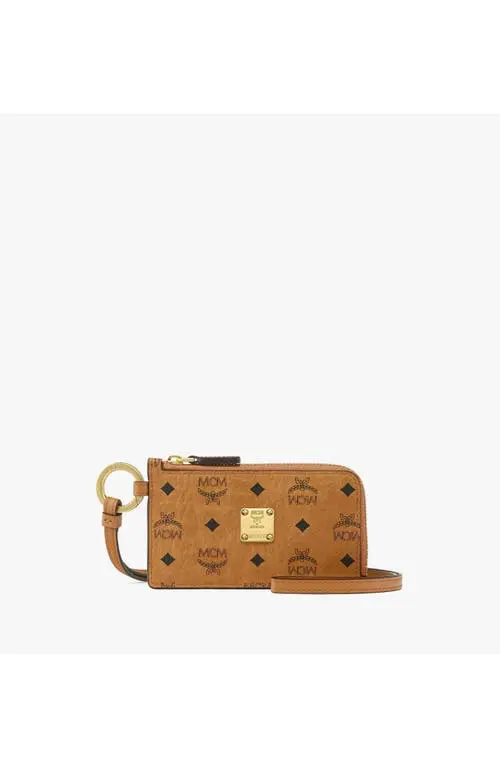 Mcm Aren Card Pouch In Visetos - Cognac