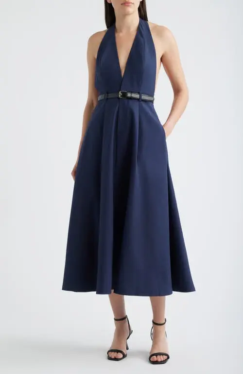 FREEMARKET Plunge Halter Neck Belted Midi Dress