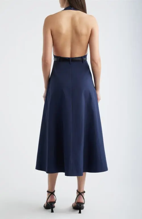 FREEMARKET Plunge Halter Neck Belted Midi Dress