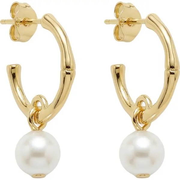 Argento Vivo Faux Pearl Drop Hoop Earrings - Gold
