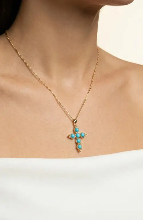 Argento Vivo Turquoise Cross Pendant Necklace In Sterling Silver With 18k- Plate