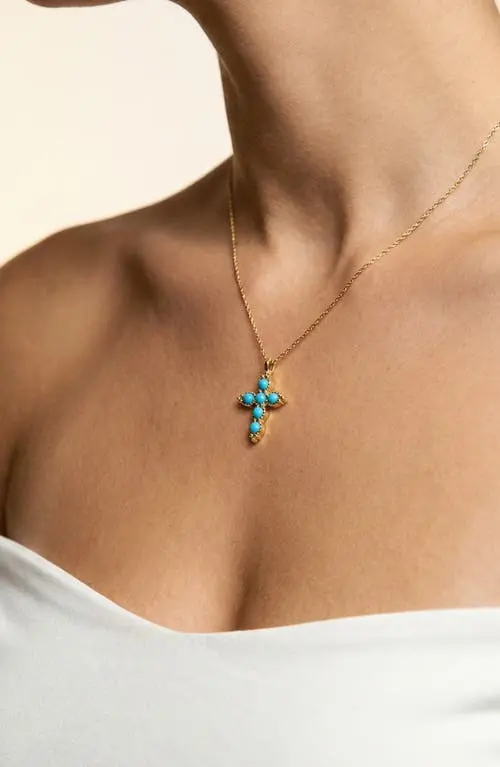Argento Vivo Turquoise Cross Pendant Necklace In Sterling Silver With 18k- Plate