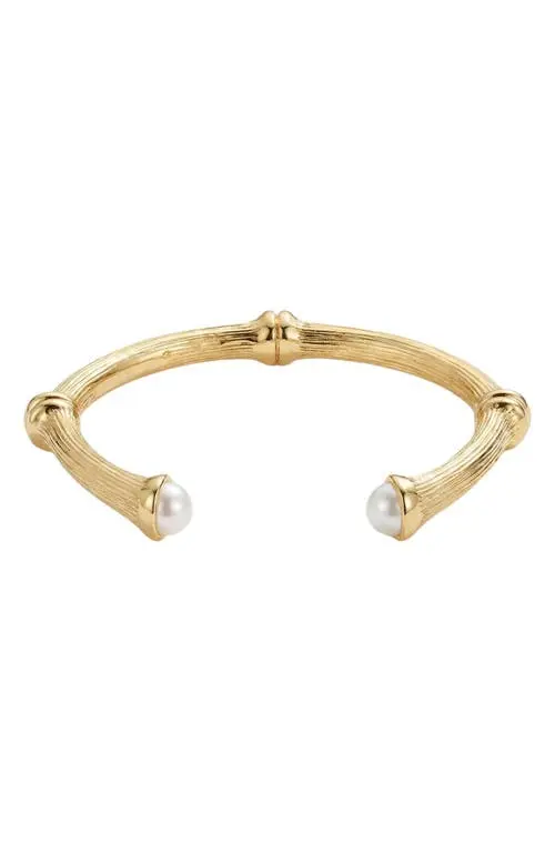 Argento Vivo Faux Pearl Bamboo Cuff Bracelet - Gold