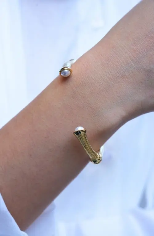 Argento Vivo Faux Pearl Bamboo Cuff Bracelet