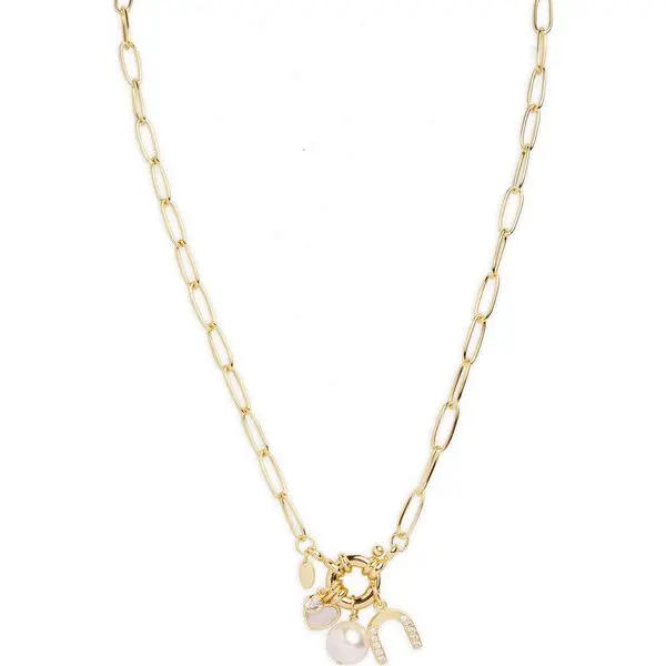 Argento Vivo 18k -plated Paperclip Charm Necklace With Faux Pearl And Crystal - Gold