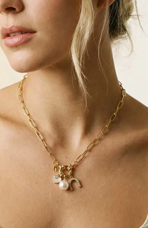Argento Vivo 18k -plated Paperclip Charm Necklace With Faux Pearl And Crystal