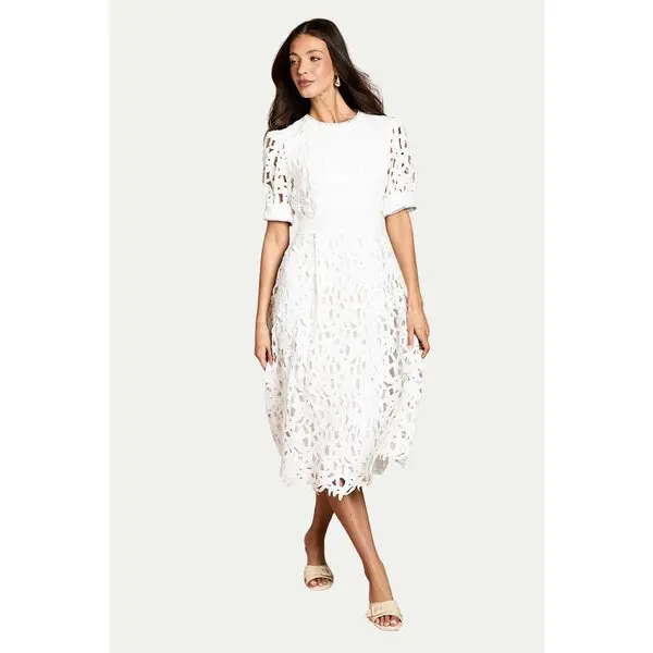 Coast Short Sleeve Lace Midi Dress - Ivory
