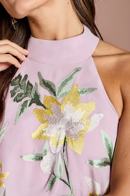 Coast Floral Embroidered High Neck Midi Dress