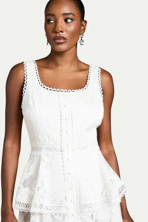 Coast Peplum Hem Button Down Lace Midi Dress