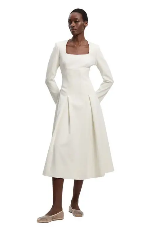 Karen Millen Sweetheart Neck Stretch Midi Dress - Ivory