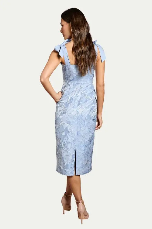 Coast Jacquard Button Detail Pencil Dress - Blue