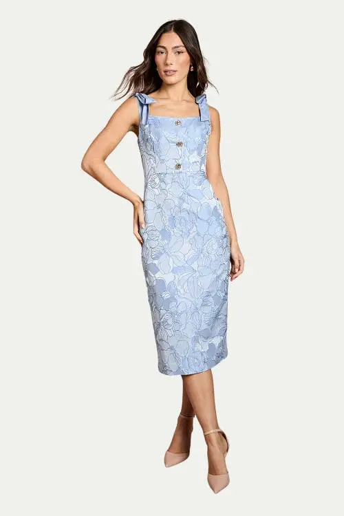 Coast Jacquard Button Detail Pencil Dress - Blue