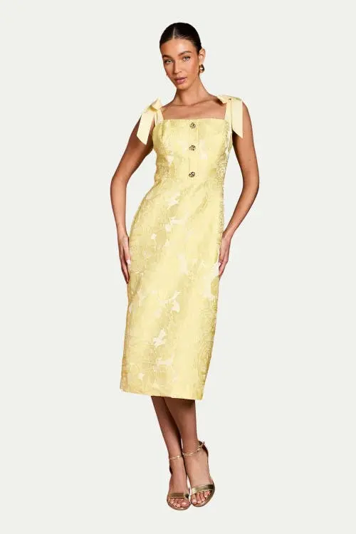 Coast Jacquard Button Detail Pencil Dress - Lemon