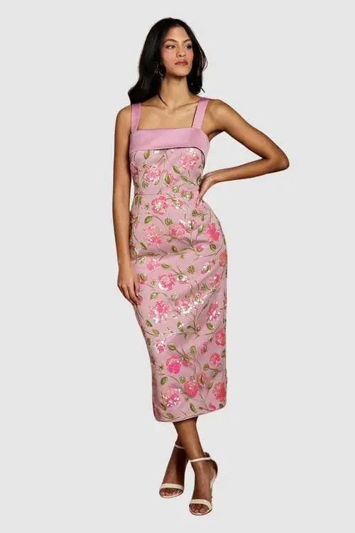 Coast Petite Sequin Floral Pencil Dress - Light Pink