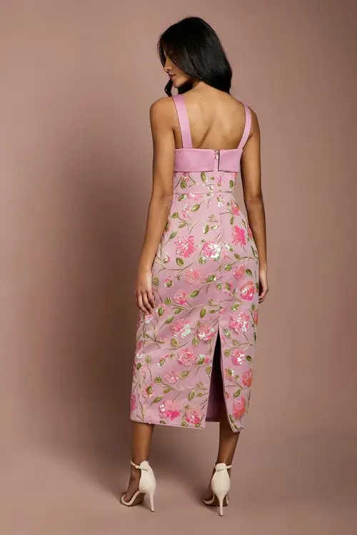 Coast Petite Sequin Floral Square Neck Pencil Dress