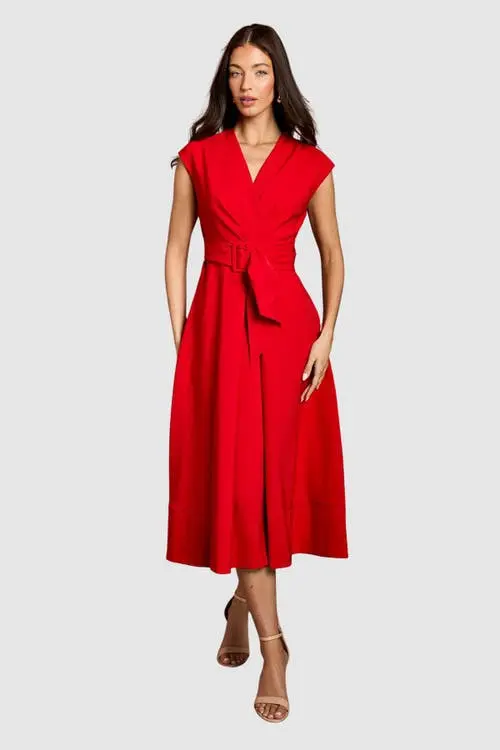 Coast Belted Crepe Dress - Flame Red