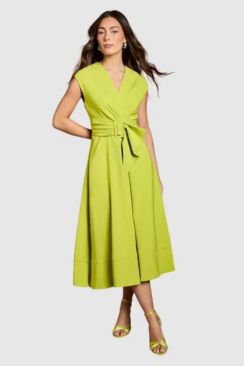 Coast Belted Crepe Midi Dress - Lime