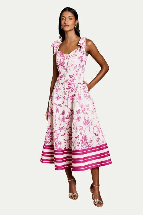 Coast Panelled Fit And Flare Midi Dress With Bow Straps - Ivory