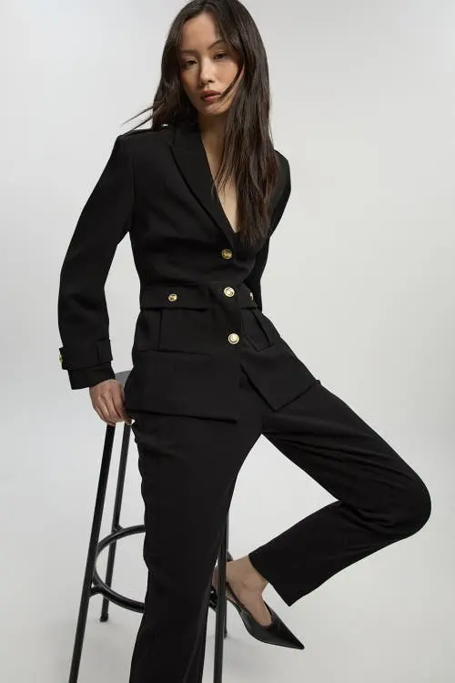 Karen Millen Petite Military Single Breasted Blazer - Black