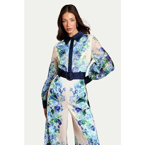 Coast Long Sleeve Floral Print Wide Leg Jumpsuit - Ivory