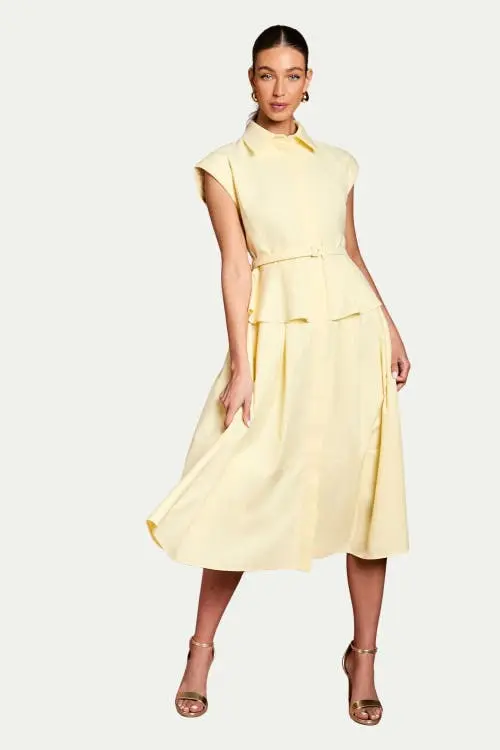 Coast Peplum Detail Belted Shirt Dress - Lemon