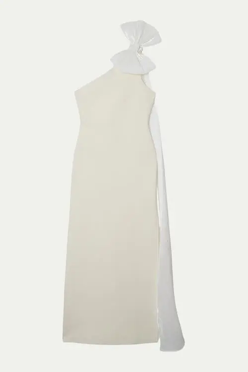 Karen Millen One-shoulder Bow Cape Detail Maxi Dress - Ivory