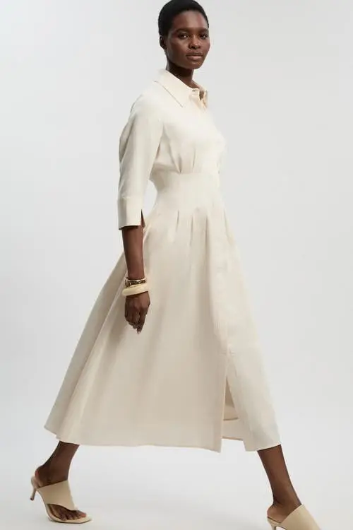 Karen Millen Tailored Linen Darted Waist Midi Dress - Ivory