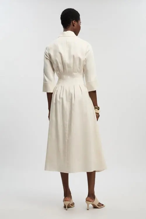 Karen Millen Tailored Linen Darted Waist Midi Dress - Ivory