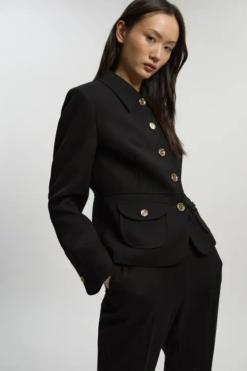 Karen Millen Textured Compact Stretch Tailored Jacket - Black
