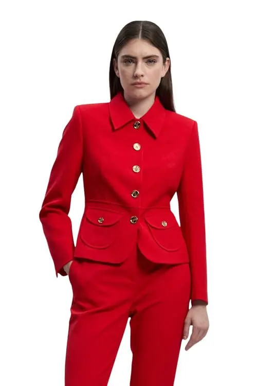 Karen Millen Textured Compact Stretch Tailored Jacket - Red