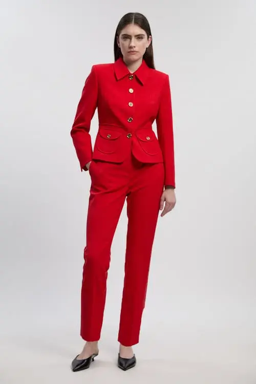Karen Millen Textured Compact Stretch Tailored Jacket - Red