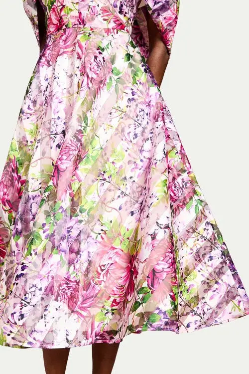 Coast Organza Bardot Midi Dress With Puff Sleeves