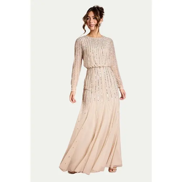 Coast Embellished Long Sleeve Maxi Dress - Champagne