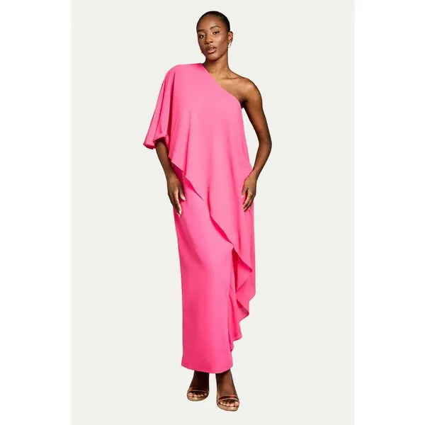 Coast Chiffon Cape Crepe Pencil Dress - Magenta