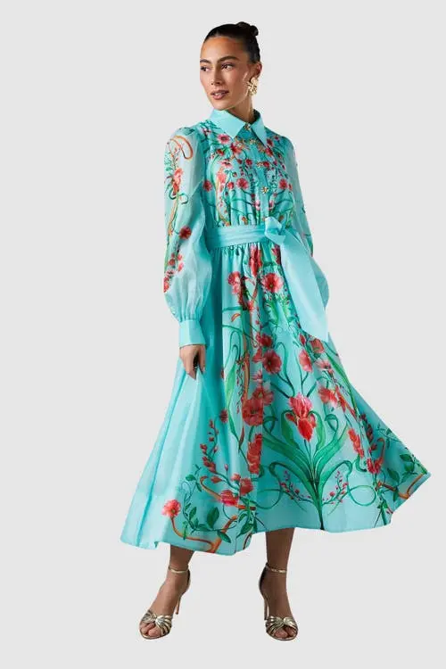 Coast Border Print Organza Shirt Dress - Mint