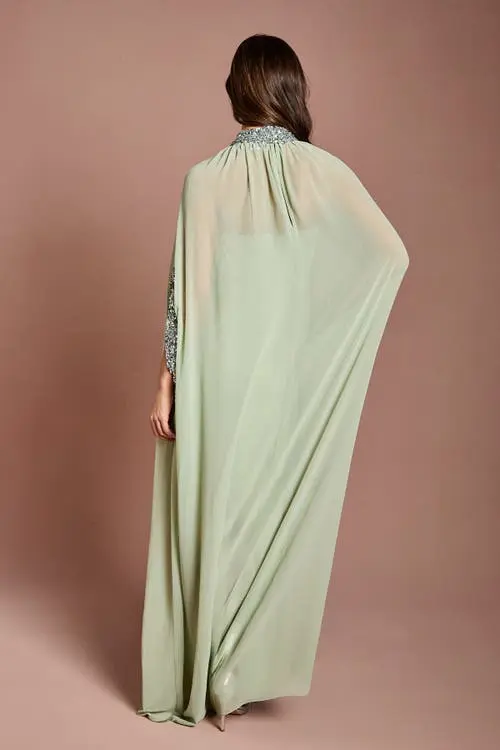 Coast Chiffon Cape Sequin Maxi Dress - Sage