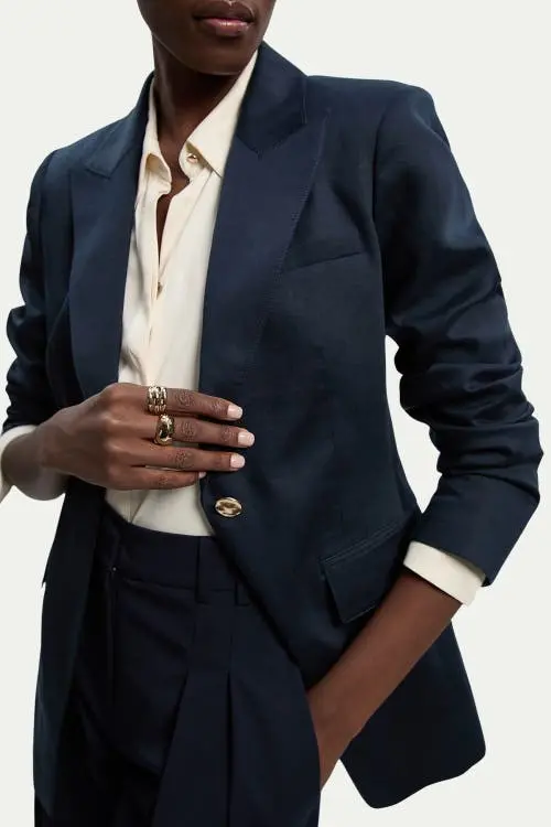 Karen Millen Tailored Linen Single Breasted Blazer - Navy